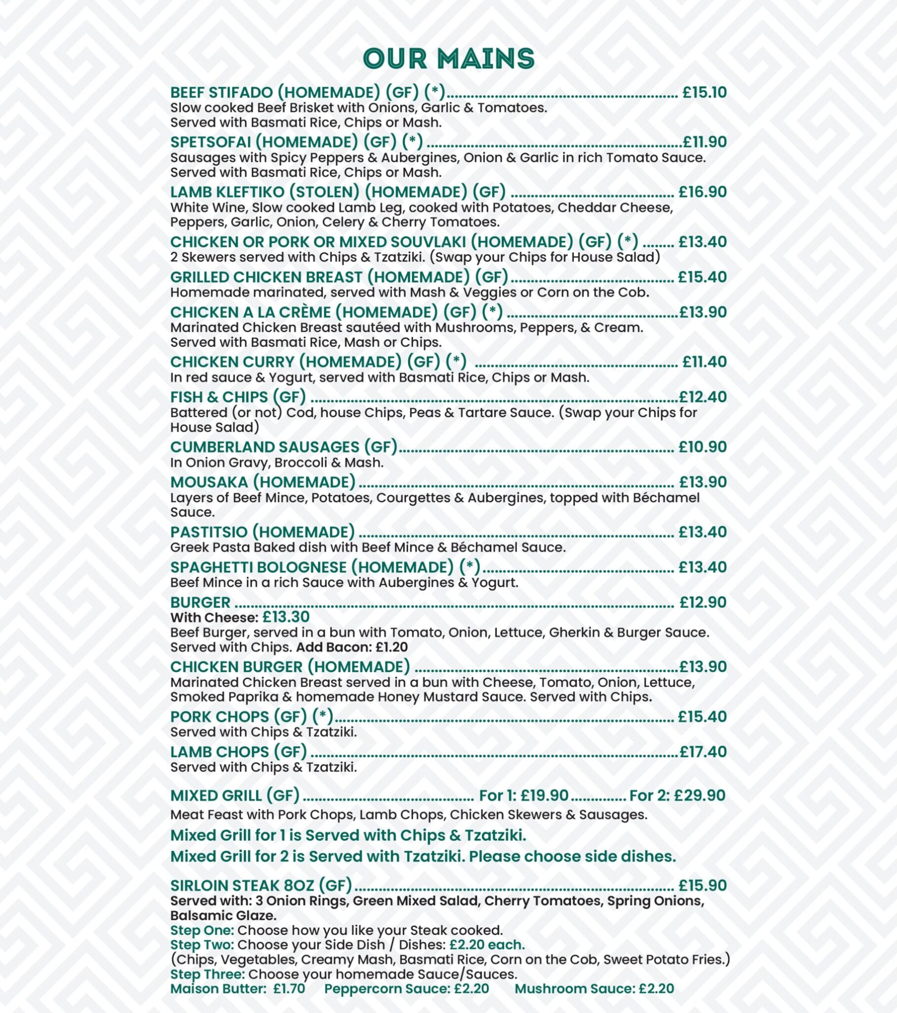 Menus - Anchor Tilsworth