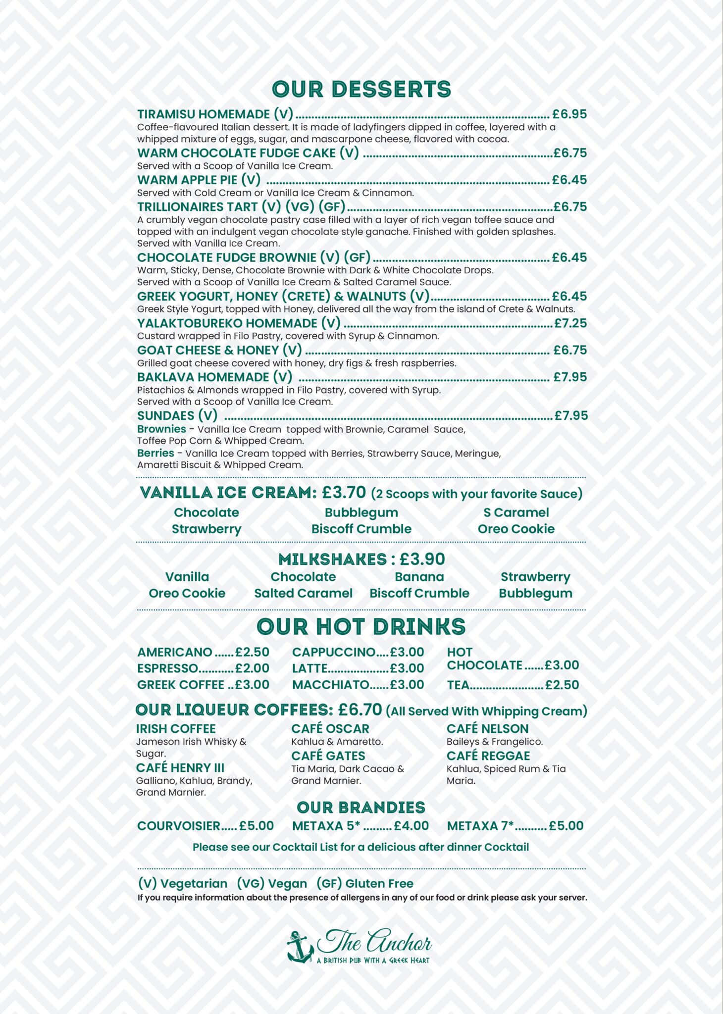 Menus - Anchor Tilsworth